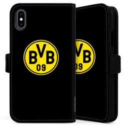 DeinDesign iPhone X Handy Klapph&uuml;lle Handyh&uuml;lle aus Kunst Leder schwarz Flip Case Logo Borussia Dortmund Bvb Sideflip mit langer Lasche