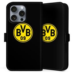 DeinDesign iPhone 16 Pro Max Handy Klapph&uuml;lle Handyh&uuml;lle aus Kunst Leder schwarz Flip Case Logo Borussia Dortmund Bvb Sideflip mit Lasche