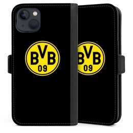 DeinDesign iPhone 13 Handy Klapph&uuml;lle Handyh&uuml;lle aus Kunst Leder schwarz Flip Case Logo Borussia Dortmund Bvb Sideflip mit Lasche