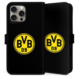 DeinDesign iPhone 16 Pro Handy Klapph&uuml;lle Handyh&uuml;lle aus Kunst Leder schwarz Flip Case Logo Borussia Dortmund Bvb Sideflip mit Lasche