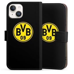 DeinDesign iPhone 14 Handy Klapph&uuml;lle Handyh&uuml;lle aus Kunst Leder schwarz Flip Case Logo Borussia Dortmund Bvb Sideflip mit Lasche