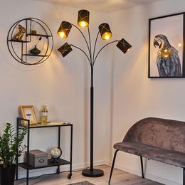 hofstein Opatija Bogenstehlampe Schwarz, 5-flammig, Stoff-Lampenschirm