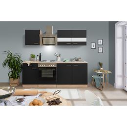 respekta K&uuml;chenzeile 'Merle' mit E-Ger&auml;ten KB210ESSS schwarz/eichefarben 210 cm