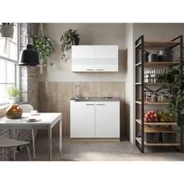 respekta K&uuml;chenm&ouml;bel-Set 'Merle 3' wei&szlig;/eichefarben mit Sp&uuml;le und Glaskeramikkochfeld 100 cm