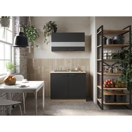 respekta K&uuml;chenm&ouml;bel-Set 'Merle 1' schwarz/eichefarben mit Sp&uuml;le 100 cm