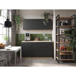 respekta K&uuml;chenm&ouml;bel-Set 'Merle 12' schwarz/eichefarben 150 cm