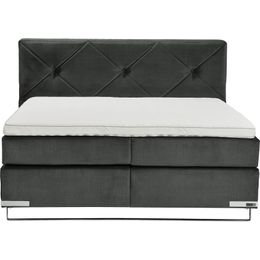 Boxspringbett, B:197cm L:214cm, schwarz, Gallery M BRANDED BY MUSTERRING, Komplettbetten, "Dubai", Kufe in Chrom, 3 Härtegrade, Kopfteil mit