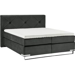 Boxspringbett, B:197cm L:214cm, schwarz, Gallery M BRANDED BY MUSTERRING, Komplettbetten, "Dubai", Kufe in Chrom, 3 Härtegrade, Kopfteil mit