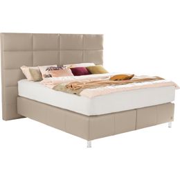 Boxspringbett Alina, B:248cm L:215cm, braun, Leder EA (100% Echtleder), Komplettbetten, "Paige", hohes Kopfteil, in unterschiedlichen Ausf&uuml;hrungen