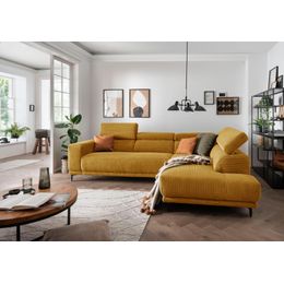 Ecksofa Alina, B:302cm H:102cm T:210cm, gelb, Cord GCT (92% Polyester, 8% Nylon), Wohnzimmer, Sofas, "Hikari", wahlweise mit Sitzvorzug, in modernem