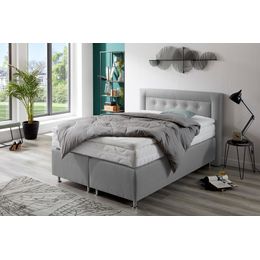 Boxspringbett, B:155cm L:210cm, grau, Westfalia Schlafkomfort, Bezug: Feinstruktur 100% Polyester, Komplettbetten, wahlweise mit Topper