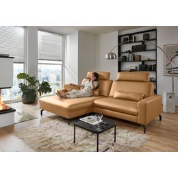 Ecksofa DIE PLANBAR, B:248cm H:114cm T:179cm, gelb, Wohnzimmer, Sofas, "PN-EM20028 L-Form mit Kopfstützen", wahlweise mit motorischem Canape