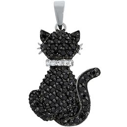 Firetti Damen Kettenanhänger "Schmuck Geschenk Silber 925 Halsschmuck Anhänger Katze", Silber 925 (Sterlingsilber), 2,9 g, schwarz, Silber 925