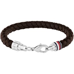 Tommy Hilfiger Herren Lederarmband "ICONIC TH BRAIDED LEATHER", 19cm, Edelstahl Leder, silber, Edelstahl, Leder, Armbänder, mit Emaille