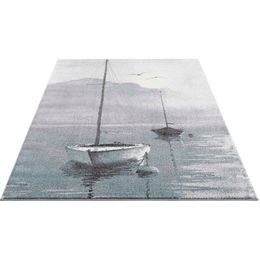 Teppich Carpet City, B:160cm H:11mm L:225cm, beige, Polypropylen (PP), Wohnzimmer, Teppiche, "Savanna 9368", Flachflor, mit Segelboot Motiv, Grau