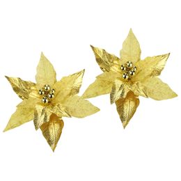 Dekohänger I.GE.A., B:28cm H:14cm, gold, Polyester, Dekohänger, "Poinsettia auf Clip", 2er Set 28cm Weihnachts-Christstern künstlich Weihnachtsblume