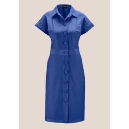Madeleine Mode MADELEINE Damen Etuikleid "Kleid Etuikleid mit dekorativer Knopfleiste", blau, Gr. 48, Obermaterial: 68% Baumwolle CO. 32% Seide silk., Kleider