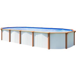 Ovalpool KWAD, B:370cm H:132cm L:610cm, blau, Schwimmbecken, "Green line Evolution", 6,1x3,7x1,32 white- wood Folie in blau, sand oder grau erh&auml;ltlich