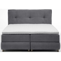 Boxspringbett, B:214cm L:215cm, grau, ATLANTIC HOME COLLECTION, Bettrahmen und seitliche Einfassung der Matratzen: pflegeleichter Strukturstoff (100%