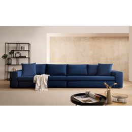 4-Sitzer Home Affaire, B:400cm H:72cm T:113cm, blau, Sofas, "SLEETLAND XXL in Samtvelours oder Vintage-Leder-Optik", besonders groß und bequem