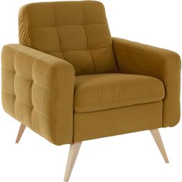 Sessel, B:81cm H:87cm T:78cm, gelb, exxpo - SOFA FASHION, Samtvelours (100% Polyester);Webvelours (100% Polyester), Wohnzimmer, Sessel, "Nappa,
