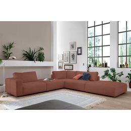 Ecksofa Musterring, B:340cm H:81cm T:346cm, braun, Flachgewebe FLORIS (100% Polyester);Flachgewebe VALMONT (60% Baumwolle/ 40% Leinen);Microfaser