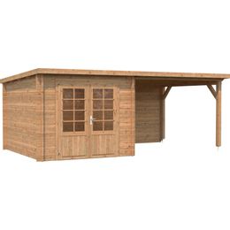 Gartenhaus Palmako, braun, Massivholz, Gartenh&auml;user, "Ella", 6,9+8,2 m&sup2;, mit Anbaudach