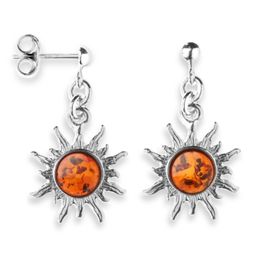 OSTSEE-SCHMUCK Damen Paar Ohrh&auml;nger "- Sonne 14 mm - Silber 925/000 - Bernstein", Silber 925 (Sterlingsilber), silber, Silber 925 (Sterlingsilber),