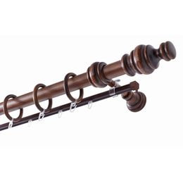 Gardinenstange Garesa, L:180cm &Oslash;:35mm, braun, Holzwerkstoff, Gardinenstangen, "BAROCK", rustikale Vorhanggarnitur Holz, verl&auml;ngerbar, mit Ringe/2