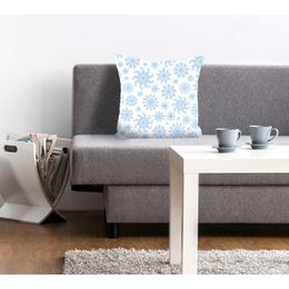 Dekokissen queence, B:40cm L:40cm, blau, Polyester, Dekokissen_Sitzkissen_Kissenh&uuml;llen, "Snow", mit zackigen Schneeflocken