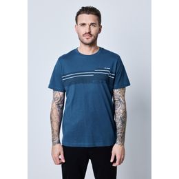 Street One MEN Herren T-Shirt, blau, Gr. S, bedruckt, Web, 100% Baumwolle, Shirts, mit Rundhalsausschnitt