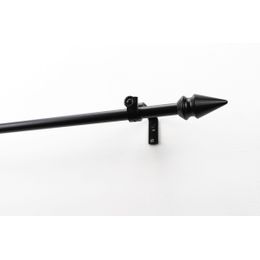 Gardinenstange Garesa, L:480cm &Oslash;:16mm, schwarz, Holzwerkstoff, Metall, Gardinenstangen, "SPYRNA mit offenem Tr&auml;ger", Vorhanggarnitur, verl&auml;ngerbar,