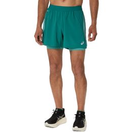 asics Herren Laufshorts "ROAD 2N1 5IN SHORT"rainy lake, light teal, Gr. XXL, unifarben, Stoff, Obermaterial: 100% Polyester, Hosen