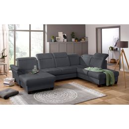 Wohnlandschaft Home Affaire, B:342cm H:104cm T:235cm, grau, Struktur (100% Polyester);Luxus-Microfaser Lederoptik (100% Polyester);Luxus-Microfaser
