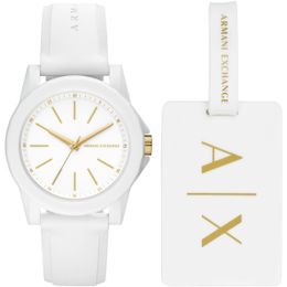 Armani Exchange Damen Quarzuhr, weiß, Armbanduhren, Armbanduhr, Damenuhr, Silikonarmband, Geschenkidee