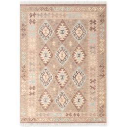 Teppich Hanse Home, B:120cm H:3mm L:170cmbeige hellblau, Baumwolle, Wolle, Wohnzimmer, Teppiche, "Kelim Dune", Wolle, Baumwolle, Natur, Handgewebt,