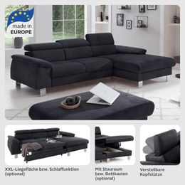 Ecksofa COTTA, B:244cm H:72cm T:166cm, grau, Microfaser PRIMABELLE (100% Polyester);Kunstleder SOFTLUX(100%Polyurethan);Feinstruktur (100%