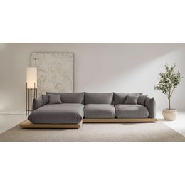 Ecksofa OTTO HOME, B:323cm H:75cm T:165cm, grau, Wohnzimmer, Sofas, "Kalix, Polsterecke mit kräftigem Holz-Plateau, moderne Couch in L-Form",