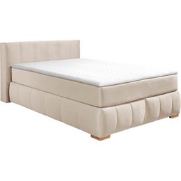 Boxspringbett Home Affaire, B:147cm L:245cm, beige, Samtoptik (100% Polyester);Bezug der Spiegelfläche Matratzendrell aus 100% Polyester;Struktur
