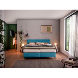 Boxspringbett Alina, B:192cm L:212cm, blau, Cord GCT (92% Polyeste, 8% Nylon), Jugendzimmer, Komplettbetten, "Pico", inkl. Matratzen und Topper