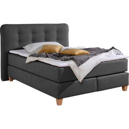 Boxspringbett Home Affaire, B:158cm L:209cm, grau, Komplettbetten, inklusive Komfortschaum-Topper