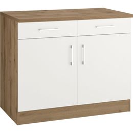 Unterschrank KOCHSTATION, B:100cm H:85cm T:60cm, wei&szlig;, Holzwerkstoff, K&uuml;che, Schr&auml;nke, "KS-Colmar", 100 cm, mit Metallgriff, f&uuml;r viel Stauraum