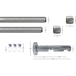 Gardinenstange Garesa, L:140cm Ø:16mm, silber, Eisen, Kinderzimmer, Gardinenstangen, "KAPPE", Vorhanggarnitur, einfache Montage, verlängerbar,