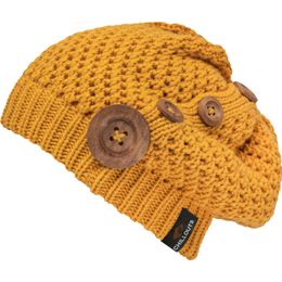 Chillouts Damen Beanie "Nelly Hat", gelb, Obermaterial: 100% Polyacryl, M&uuml;tzen, mit modernem Strickmuster und Zierkn&ouml;pfen