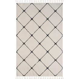 Hochflor-Teppich, B:200cm H:24mm L:290cm, schwarz-wei&szlig;, MyFlair M&Ouml;BEL & ACCESSOIRES, Polyester, Polypropylen (PP), Teppiche, "Moroccan Square",