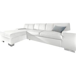 Ecksofa DOMO collection, B:248cm H:74cm T:150cm, weiß, Softlux-Kunstleder;Primabelle-Microfaser;Struktur (90% Polyester und 10% Polyacryl),