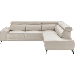 Ecksofa 3C CANDY, B:249cm H:79cm T:209cm, wei&szlig;, 100% Leder, Wohnzimmer, Sofas, "Greve modern und bequem, inkl. manueller Kopfteilverstellung,
