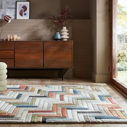 Wollteppich FLAIR RUGS, B:160cm H:10mm L:230cm, bunt, Wolle, Wohnzimmer, Teppiche, "Russo", Geometrischer moderner Teppich aus Russo-Wolle
