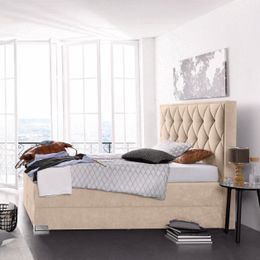 Boxspringbett, B:150cm L:212cm, beige, Westfalia Schlafkomfort, Bezug der Obermatratze: 100% Polyester, Bezug abnehm- und waschbar bis 60C;Unterbox
