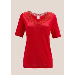 Madeleine Mode MADELEINE Damen Kurzarmshirt "Shirt Kurzarm-Shirt aus Leinen mit feinem Spitzen-Akzent", rot, Gr. 34, Obermaterial: 100% Leinen LI., Shirts